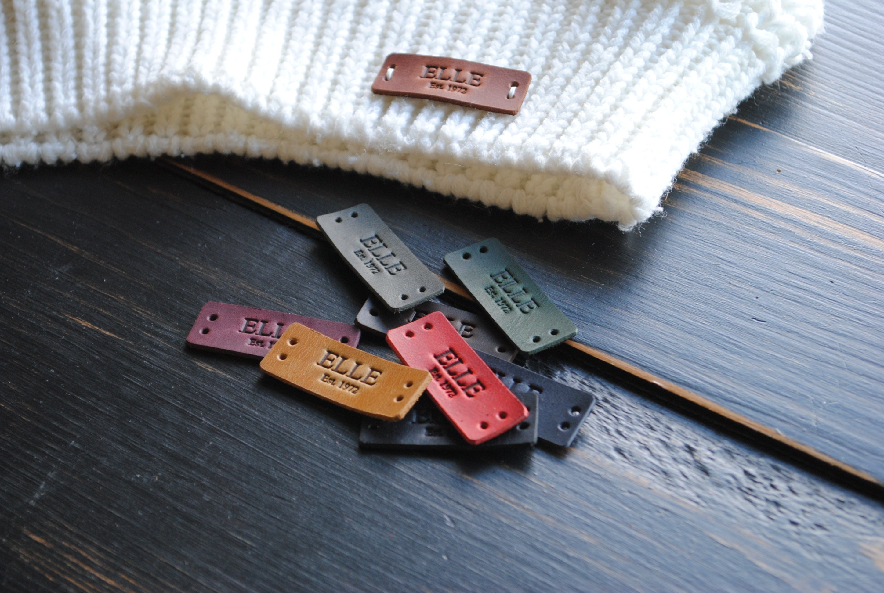 Personalized Leather Labels, Leather Tags , Custom Labels, Knitting ...