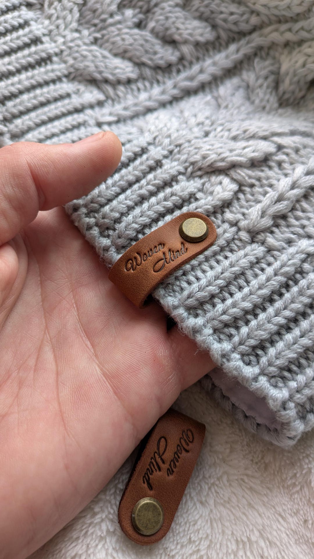 Knitted Garment Labels With Rivets. Crochet Knitting Labels. Leather ...
