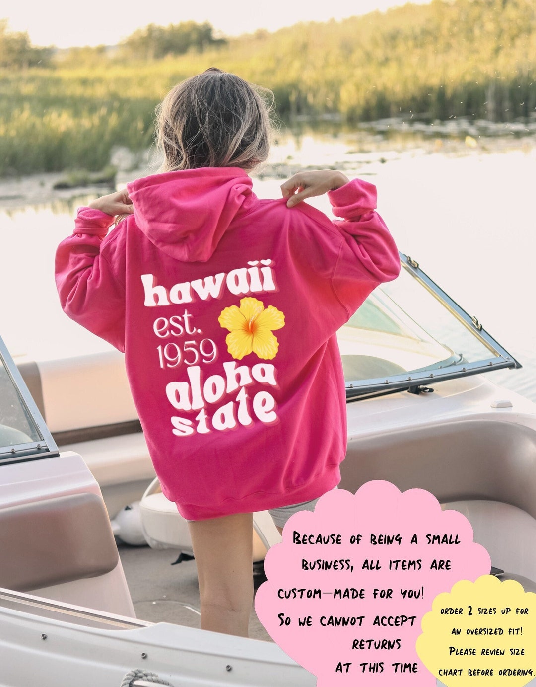 Hawaii State Flower Hibiscus Hoodie, Back Print Retro Sweatshirt, Aloha ...