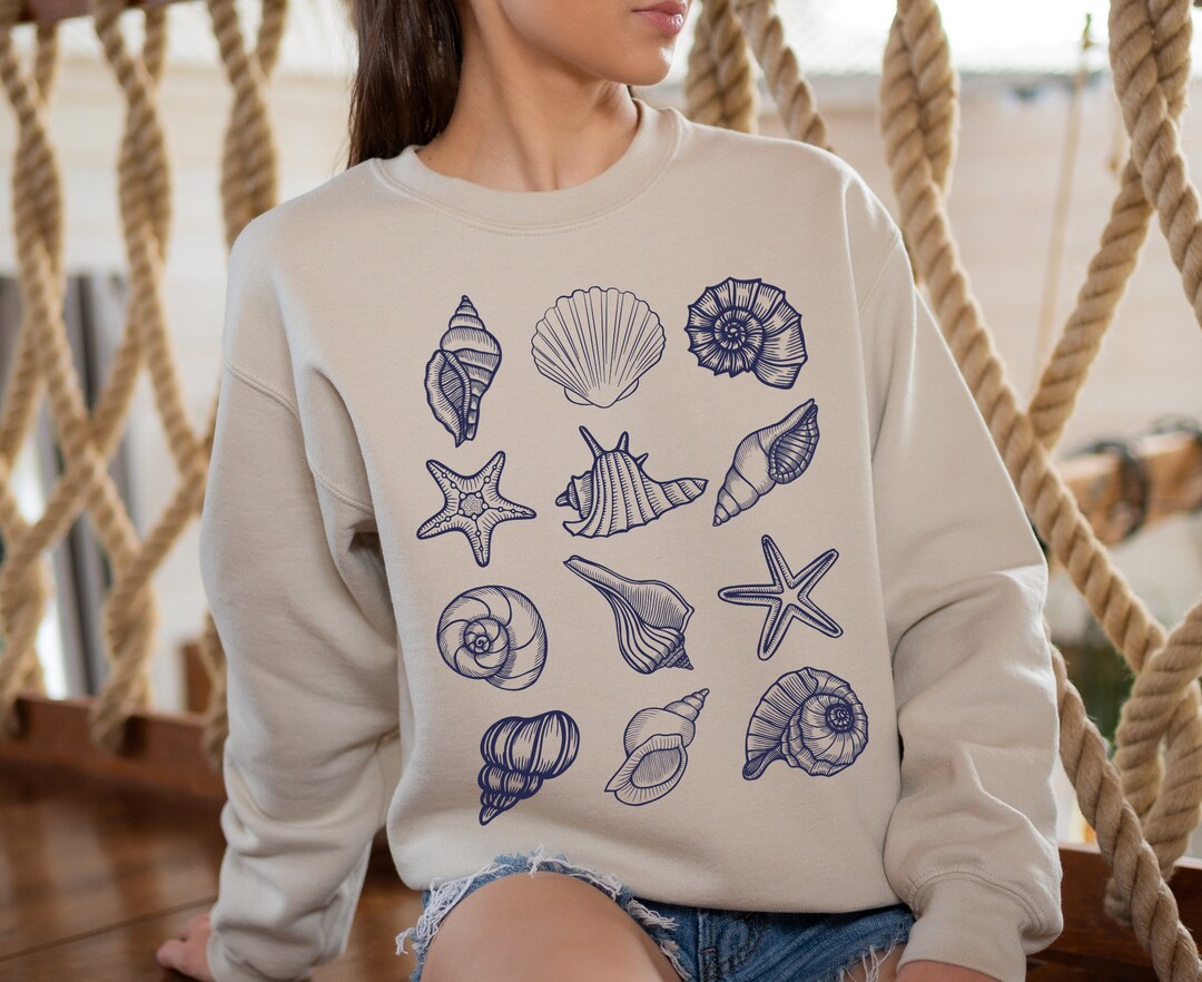 Seashell Outline Preppy Crewneck Beach Sweatshirt, Trendy VSCO Coconut ...