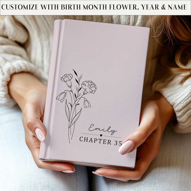 Custom 35th Birthday Journal Personalized Name, Birth Flower Hardback ...