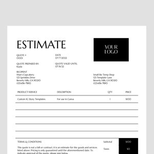 Estimate Template for Word | Google Docs | Acrobat Reader - Etsy