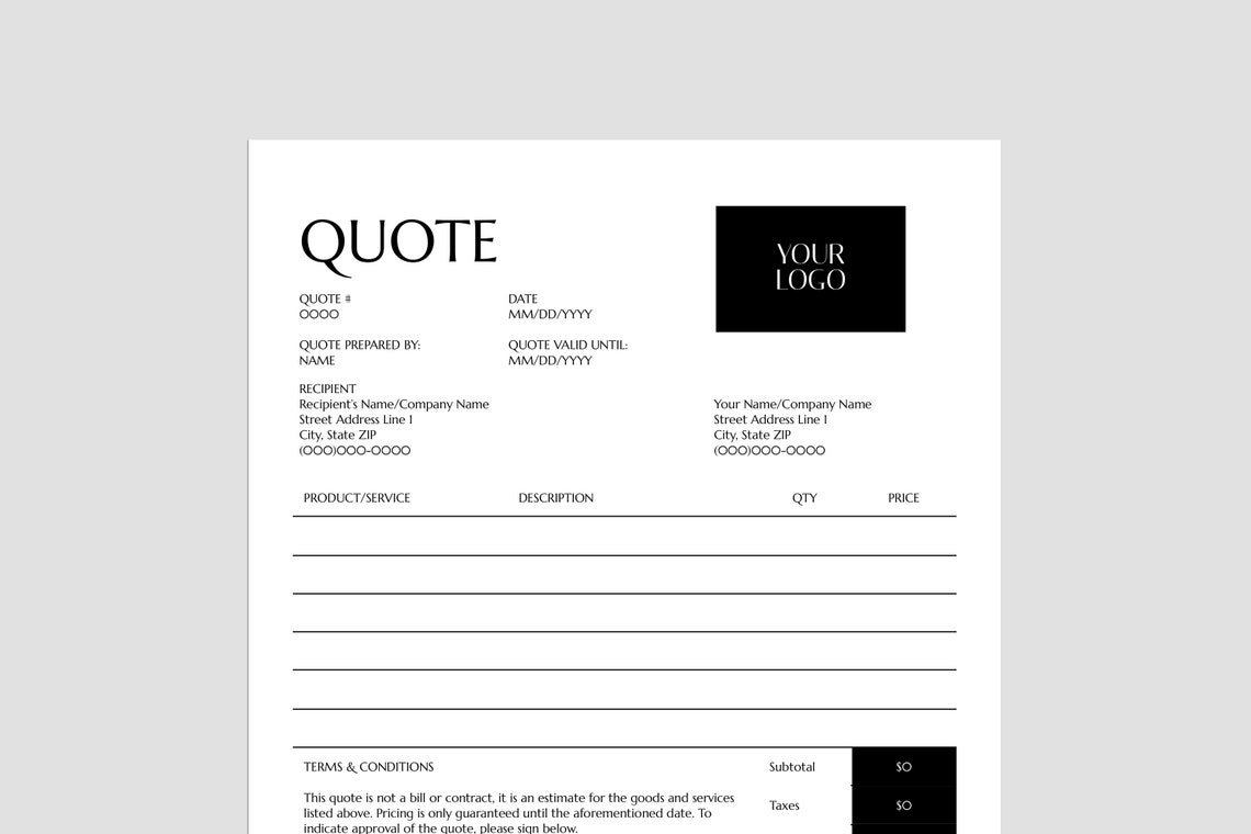 Quote Template for Word | Google Docs | Acrobat Reader - Etsy