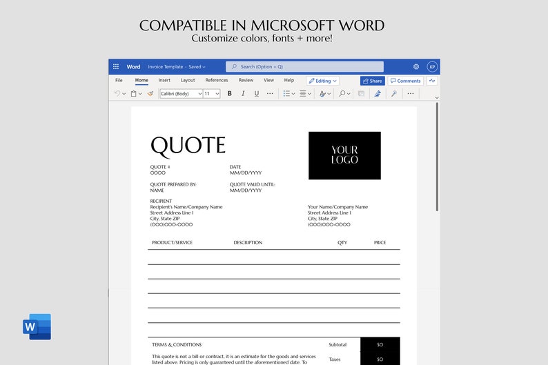 Quote Template for Word | Google Docs | Acrobat Reader - Etsy