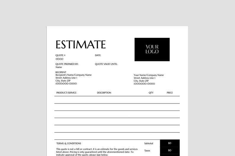 Estimate Template for Word | Google Docs | Acrobat Reader - Etsy