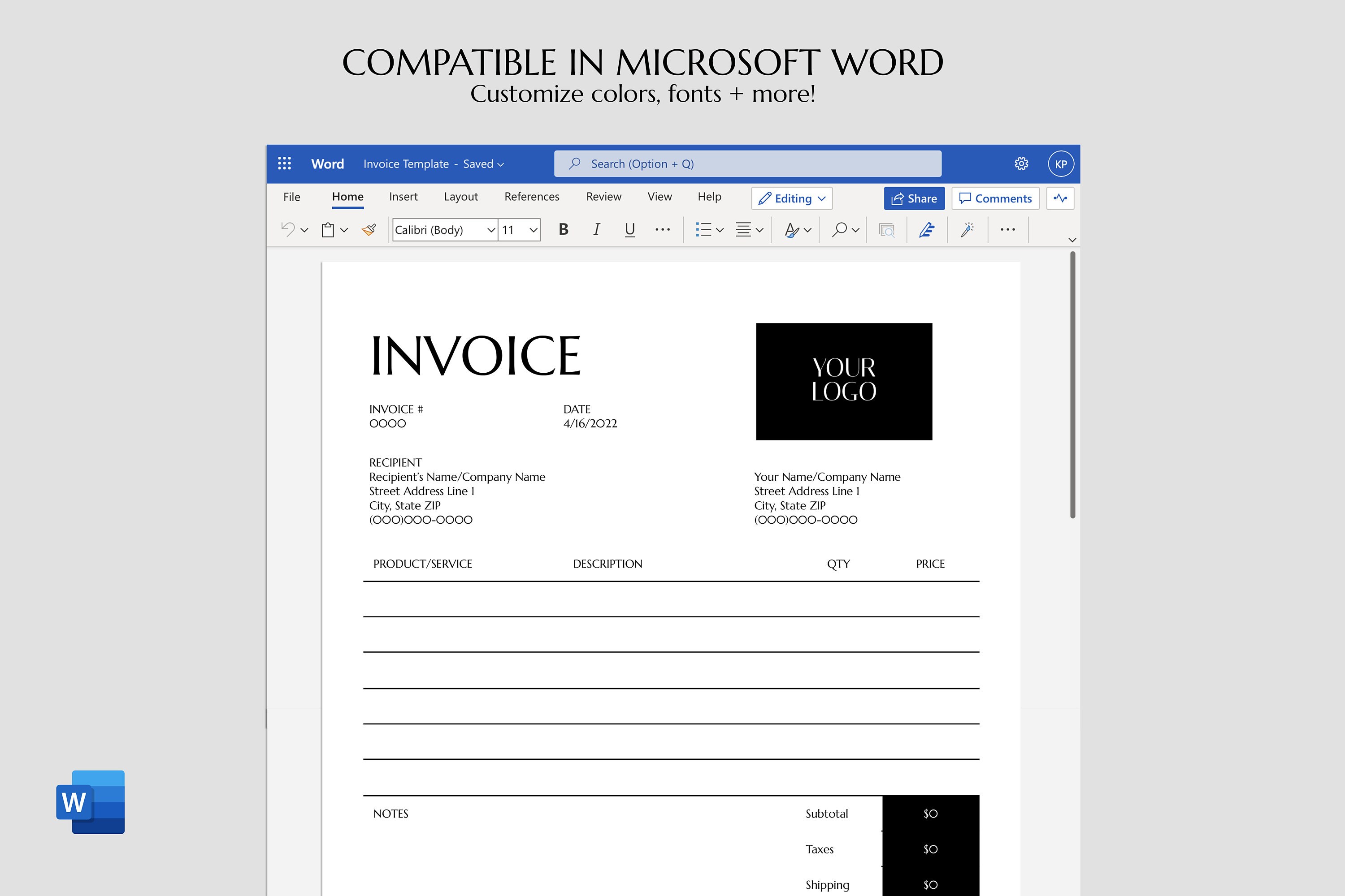 Invoice Template for Word | Google Docs | Acrobat Reader. Invoice ...