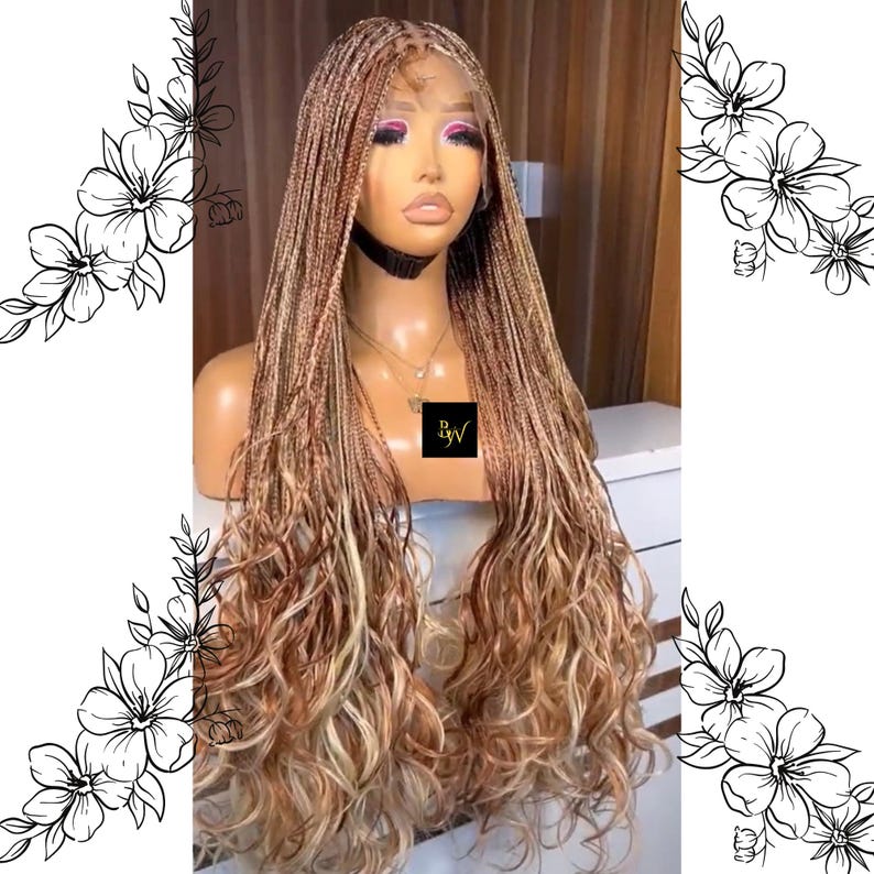 Color Mix French Curl Braided Wig: Synthetic Knotless Spanish Box ...