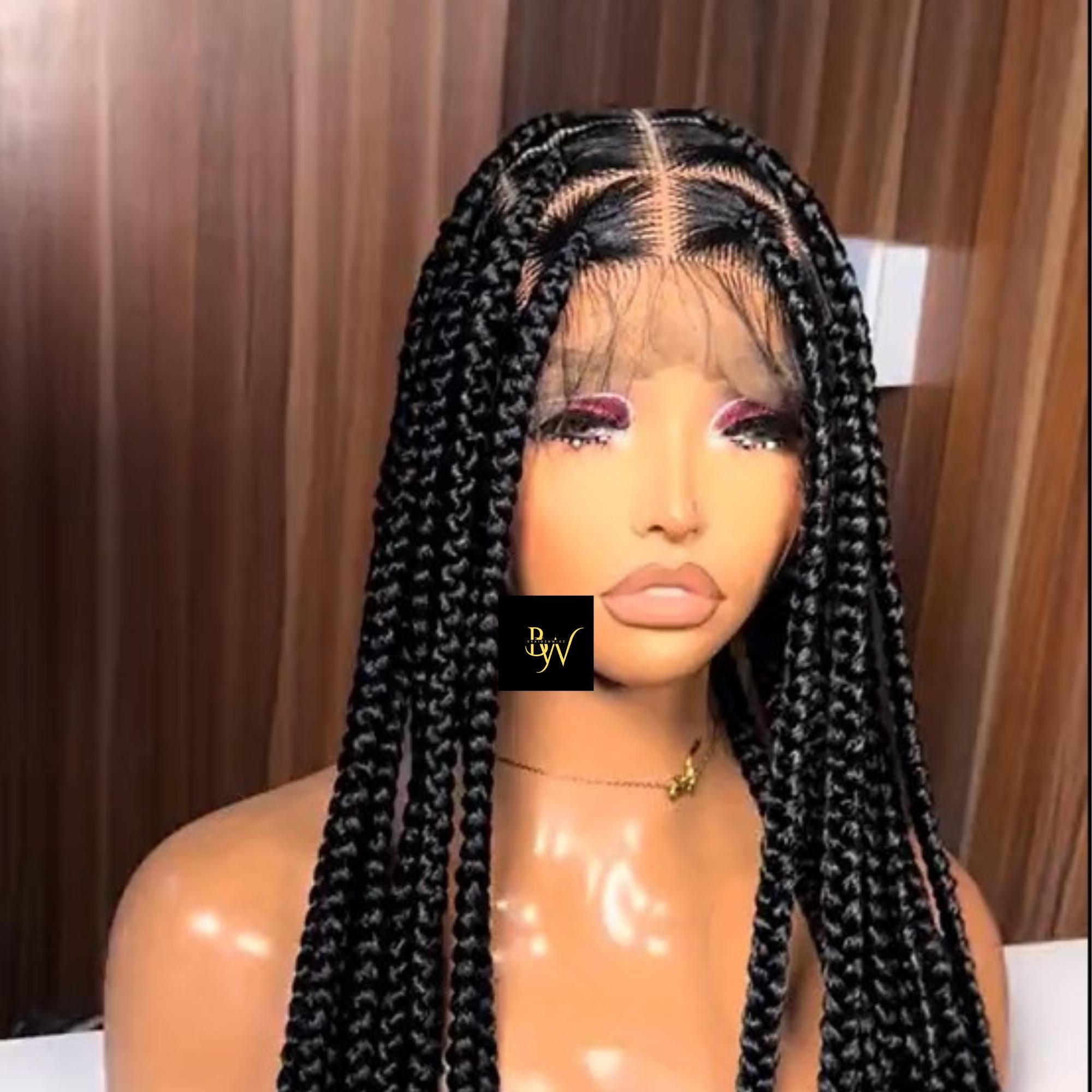 Black Knotless Box Braided Wig: Full Lace Front Knot Tip, Feed-in ...