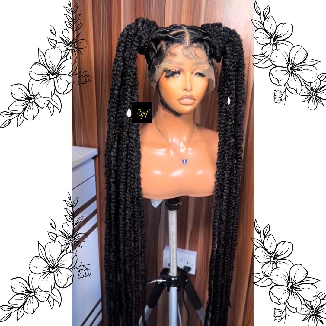 Long Faux Locs Braided Wig With Cowrie, Full Lace Locs Extension ...