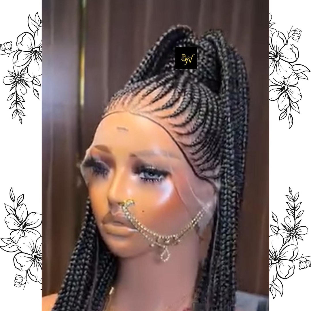 Medium Updo Cornrow Braid Wig: Full Lace African Chuku Braided Wig for ...