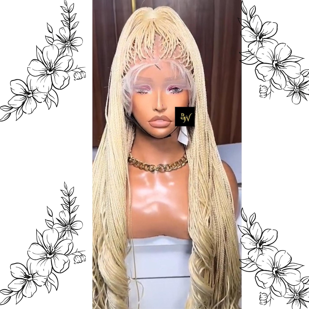 Blonde French Curl Knotless Braided Wig, Full Lace Front Spanish Curly ...