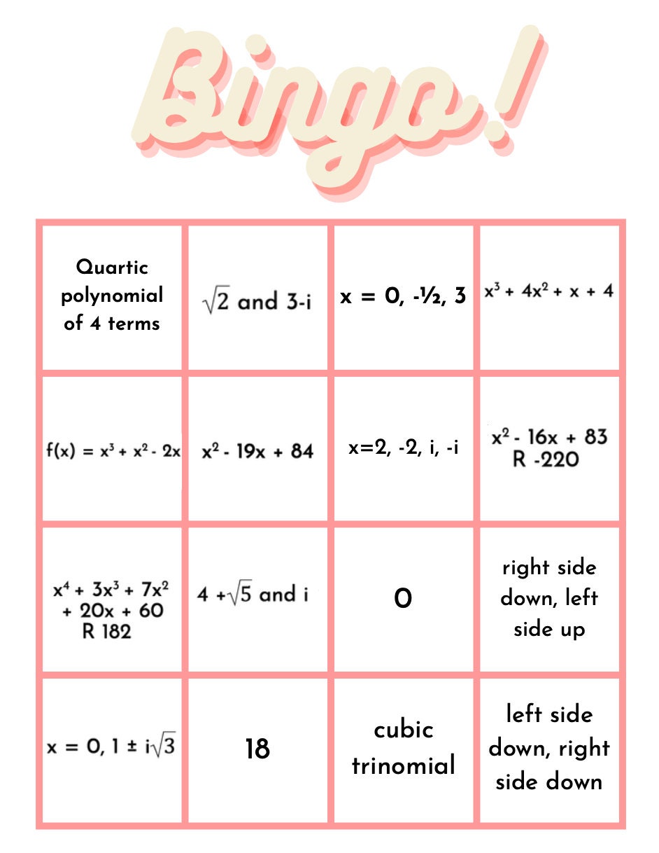Algebra BINGO! - Etsy