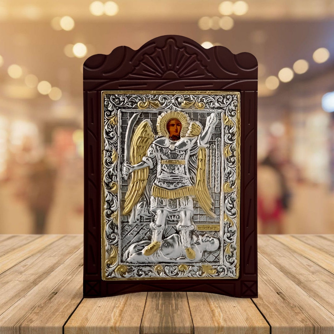 Wood-carved Icon Saint Michael Panormitis With Frame in Brown Color ...