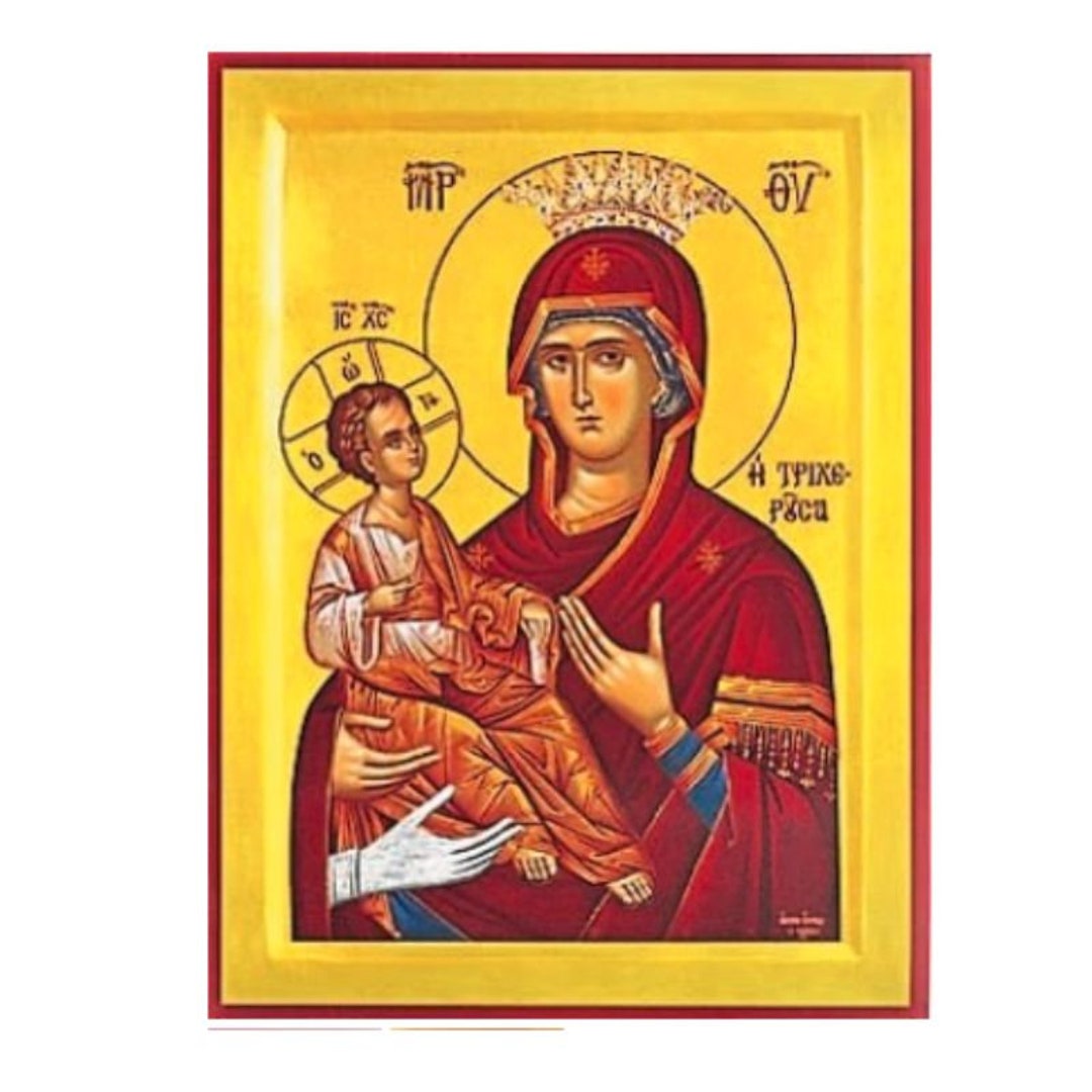 Virgin Mary With Three Hands , Handmade Greek Orthodox Icon ...