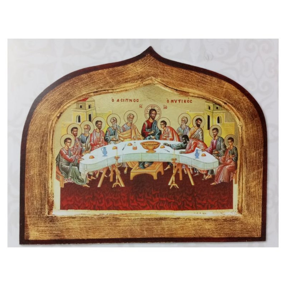 The Last Supper Handmade Carved Greek Orthodox Icon , Lithography With ...