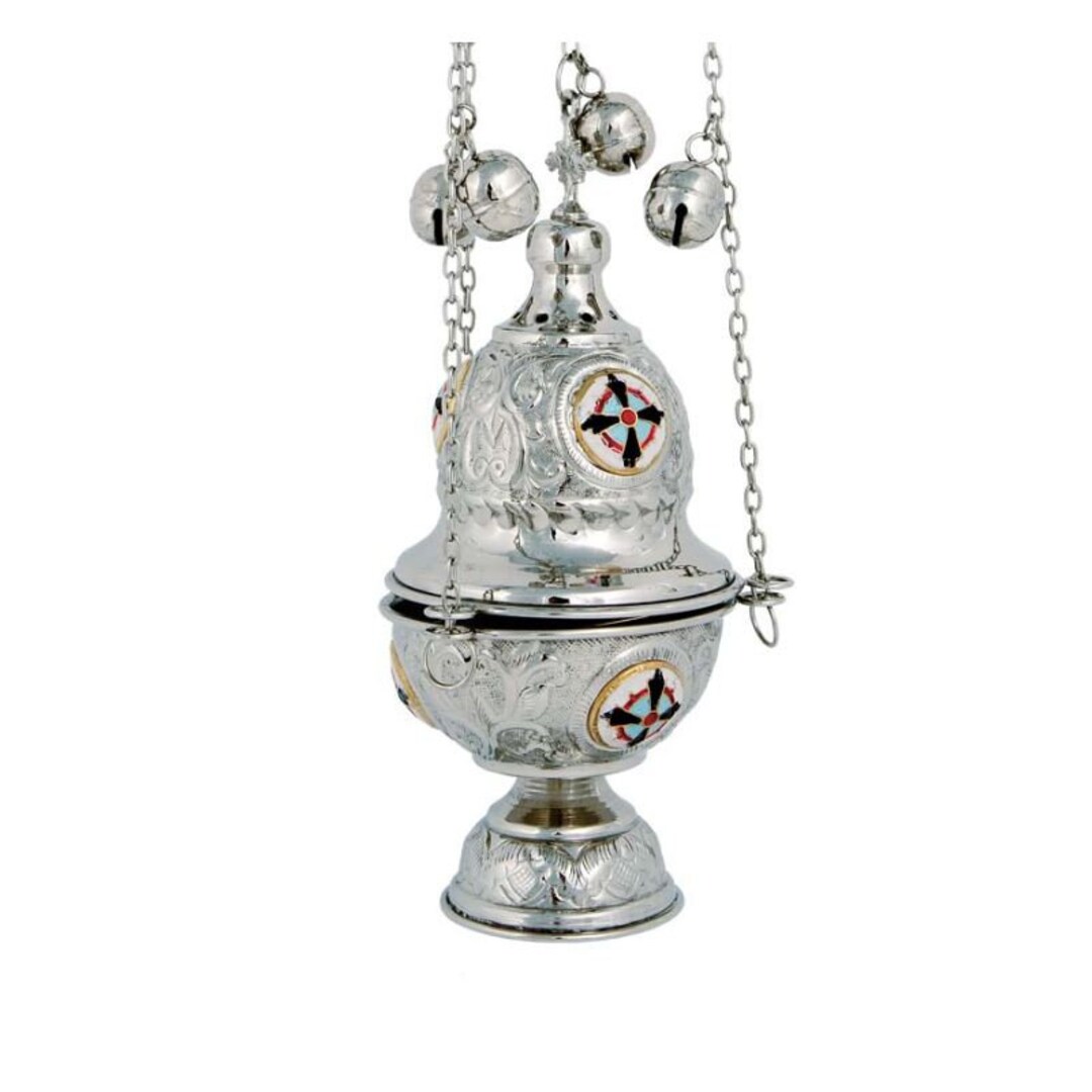 Christian Hanging Brass Incense Burner With Enamel Nickel Plated 24cm ...