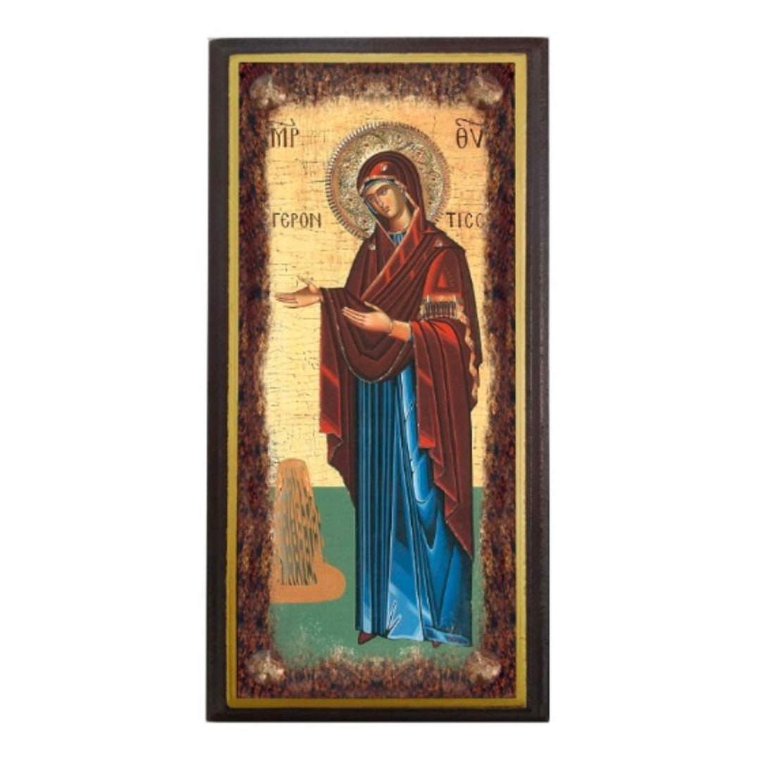 Virgin Mary Gerontissa Icon With Aging Technique Lithography 12cm X ...
