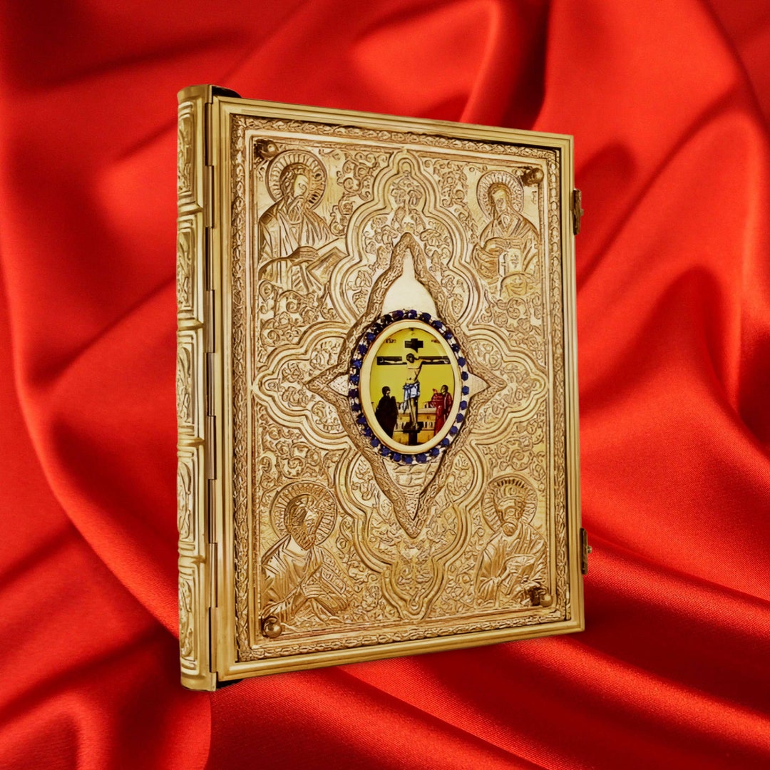 Amazing Gospel Gold Plated and Stones With Book greek 37 CM X 4 CM X 28 ...