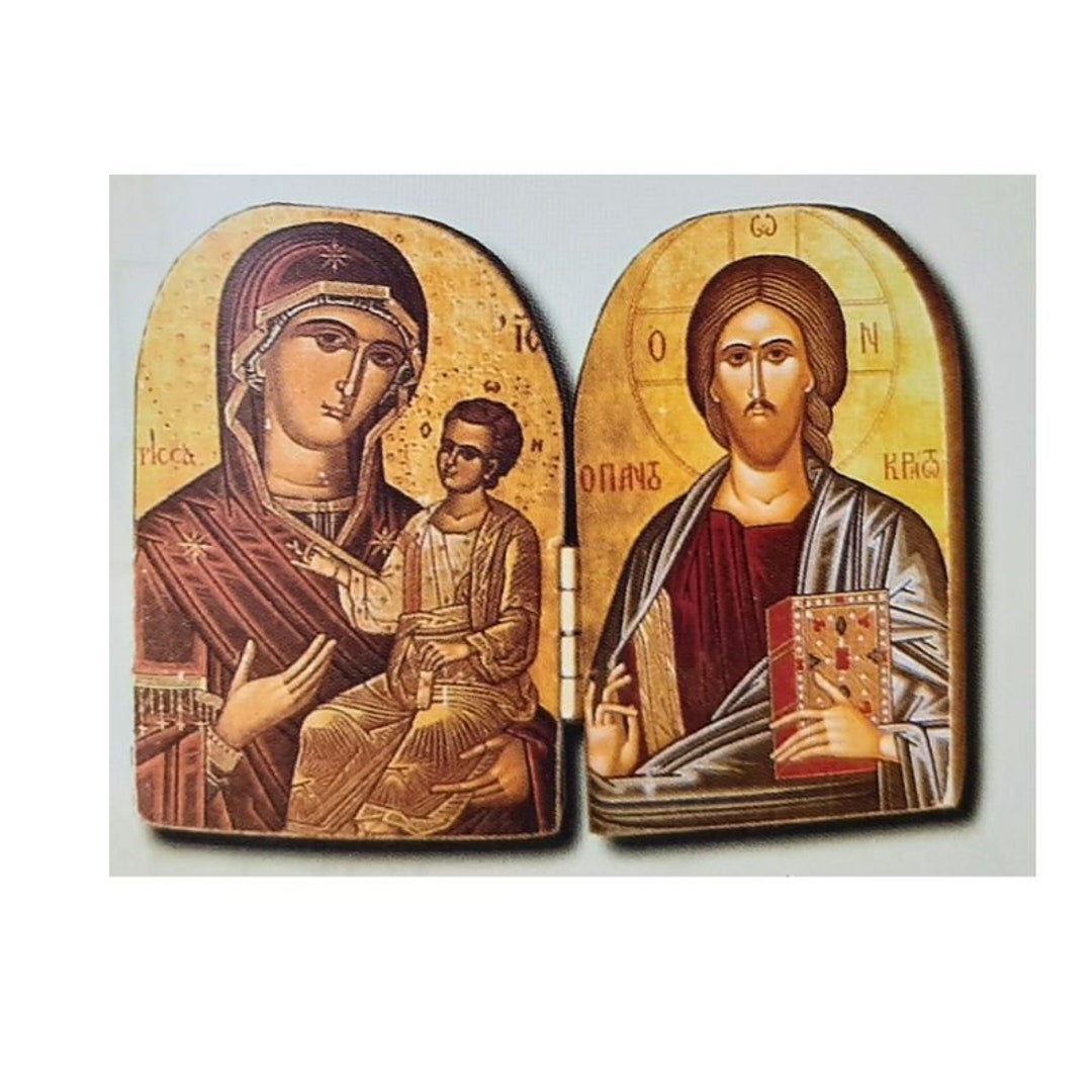 Diptych Virgin Mary and Jesus Handmade Greek Orthodox Icon and Carved ...