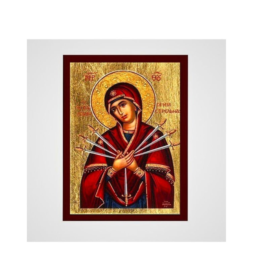 Virgin Mary With Seven Swords Handmade Greek Orthodox Icon - Etsy
