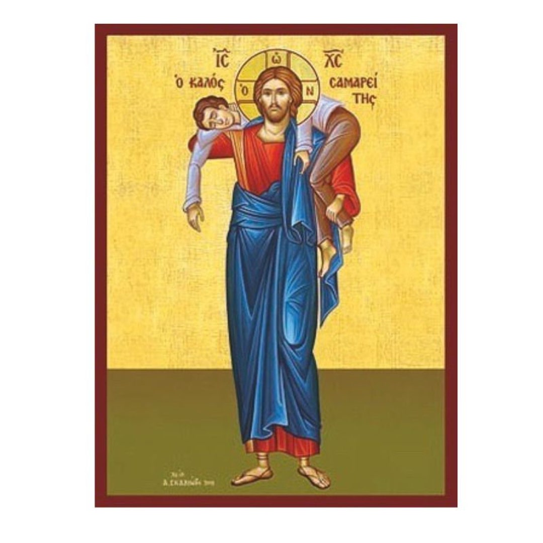 Jesus the Good Samaritan Icon With Canva on Wood, Handmade Greek ...