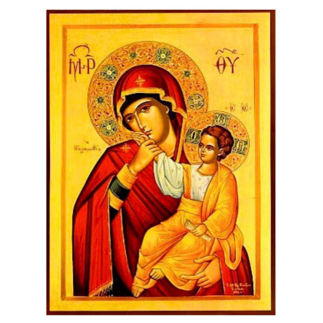 Icon Virgin Mary Paramythia With Canva on Wood, Handmade Greek Orthodox ...
