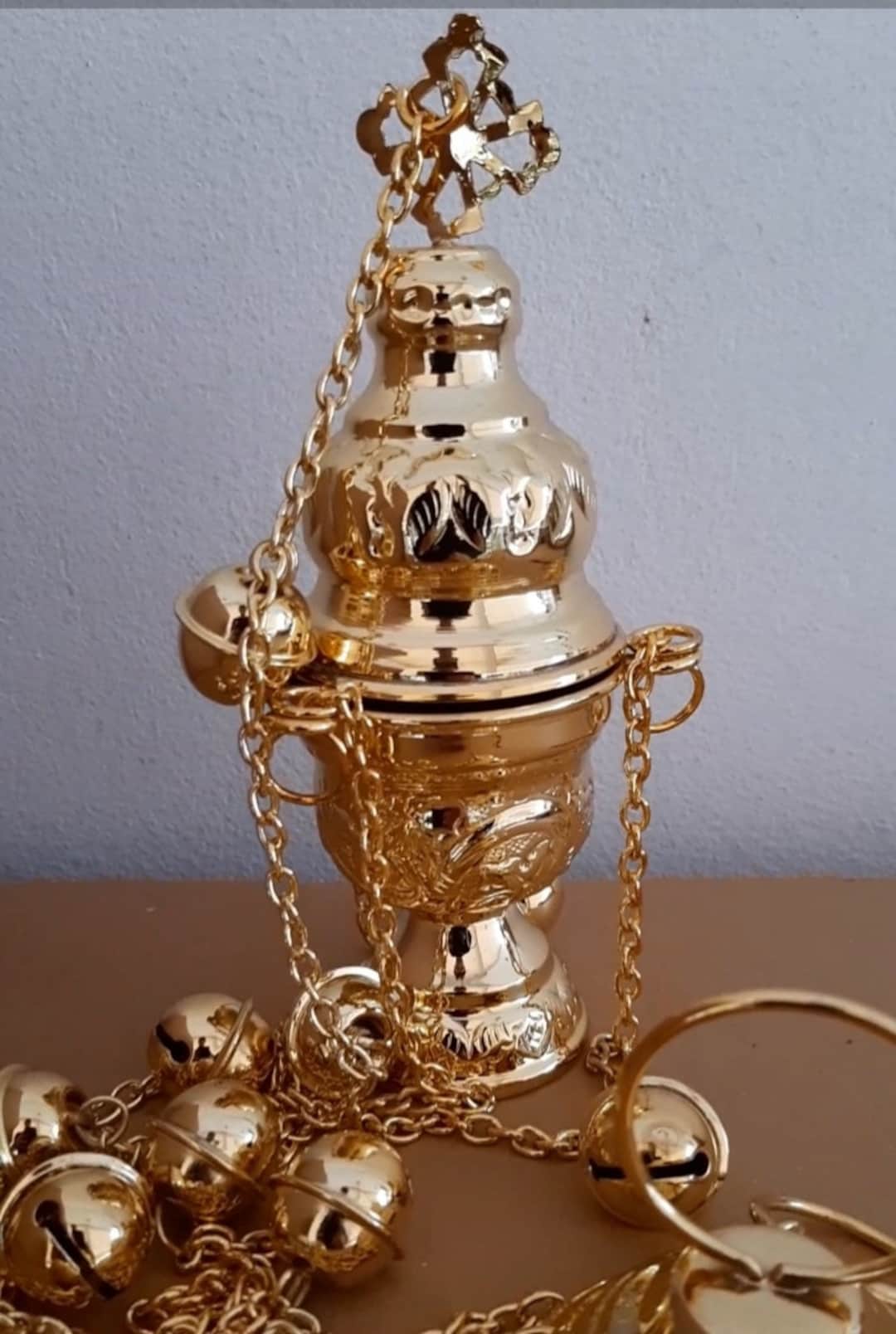 Christian Hanging Brass Resin Incense Burner Goldplated 20cm, Greek ...