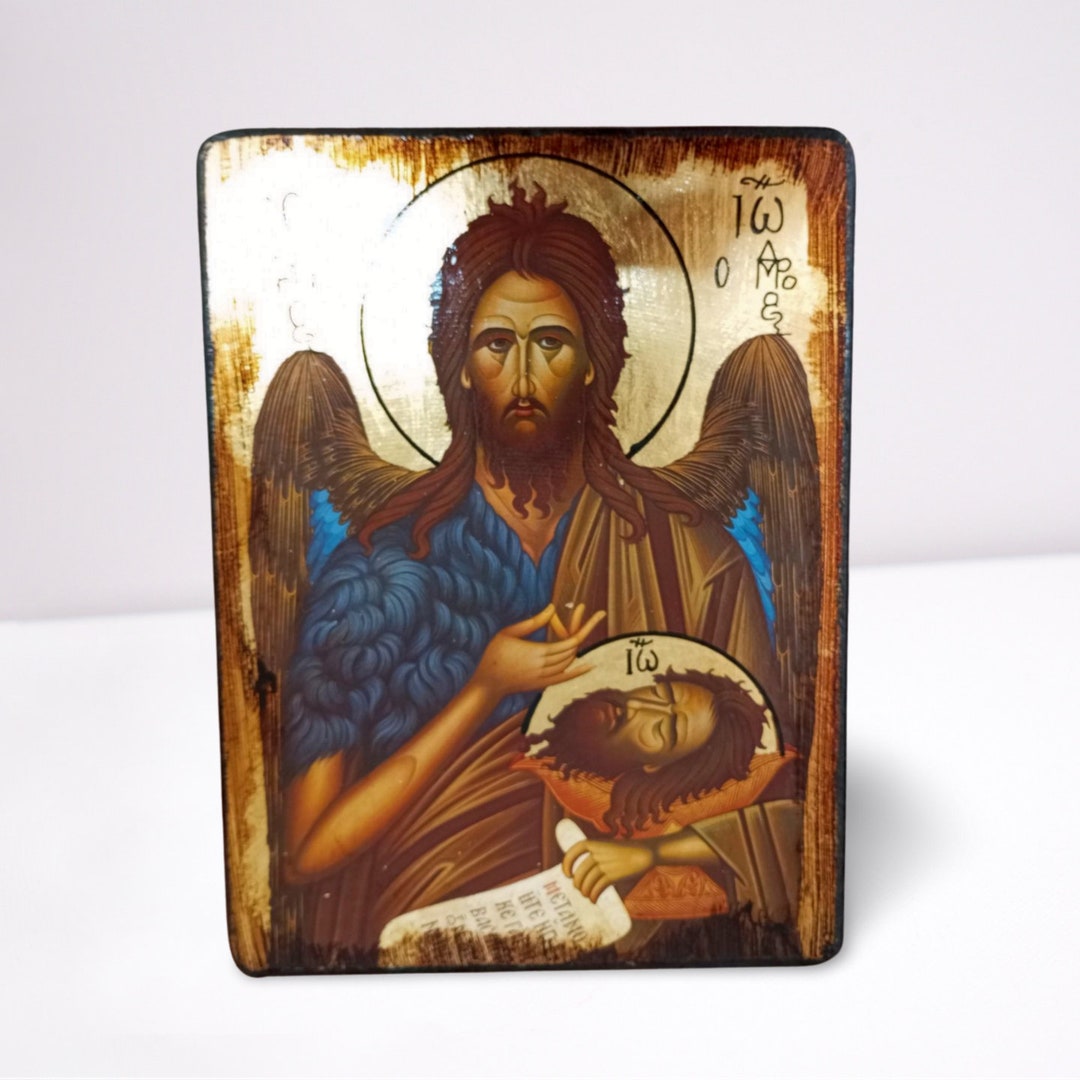 Saint Ioannis Handmade Greek Orthodox Icon , Lithography With Gold Leaf ...