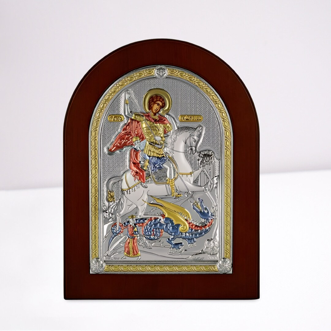 Icon of Saint George Silver in Brown Wood With Local Gilding and Enamel ...