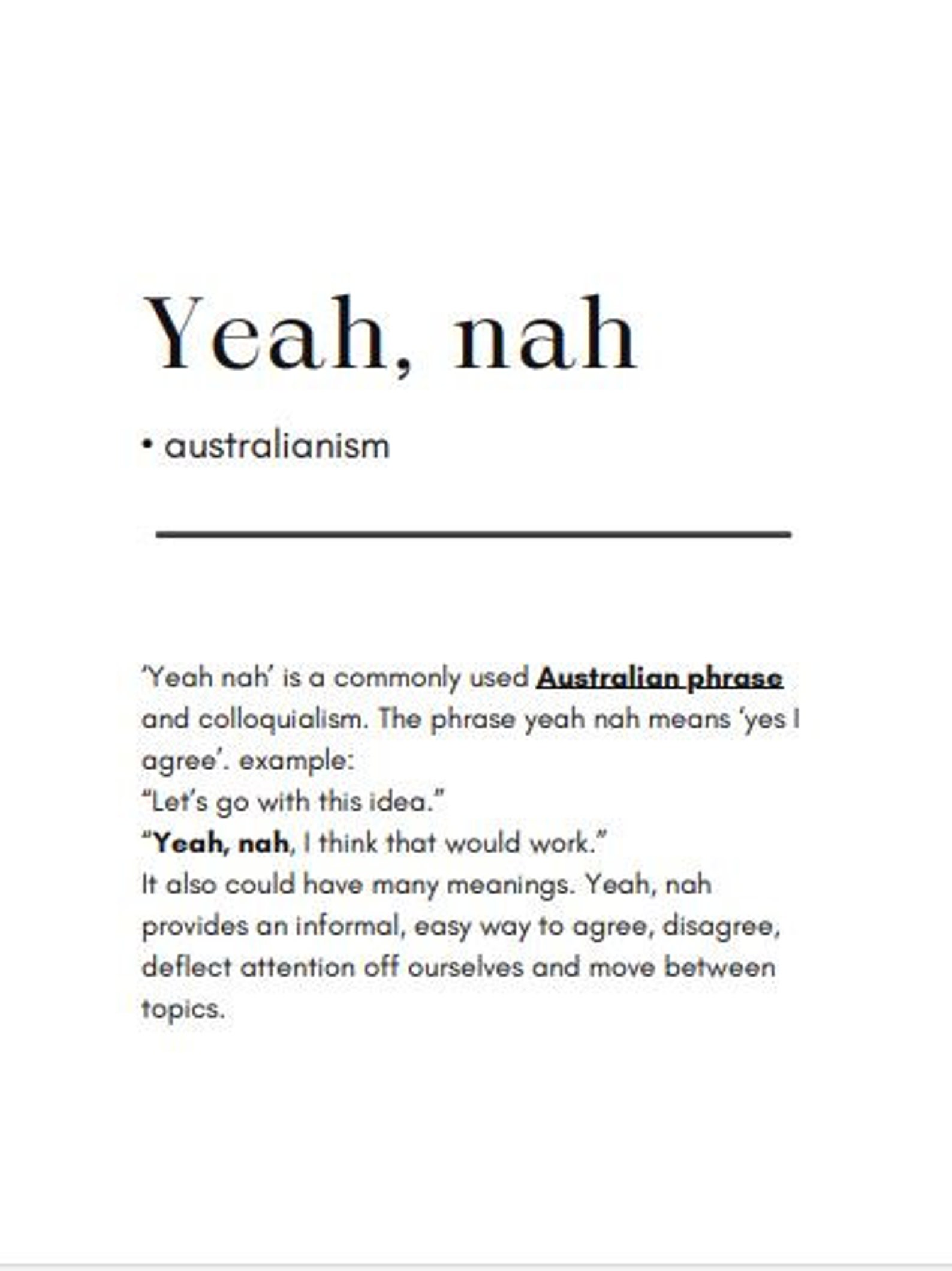 Yeah Nah, Australianism Word Print - Etsy