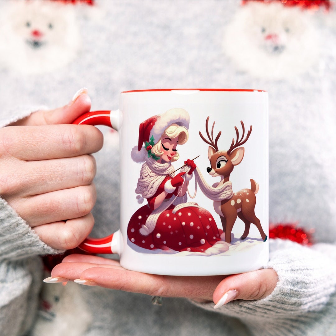 Claus and Reindeer Mug Unique Christmas Mug Accent Coffee - Etsy