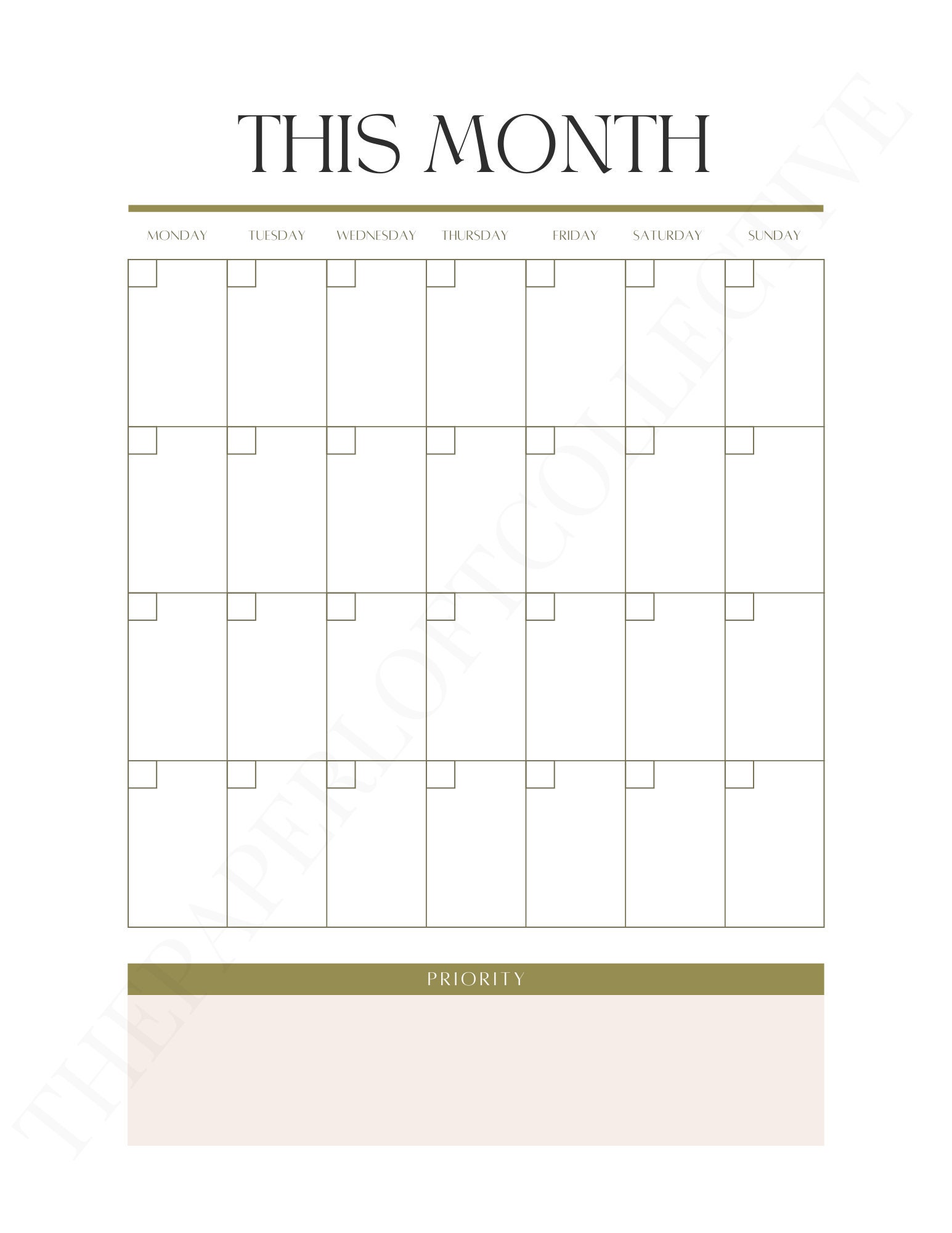 Monthly Calendar Printable Calendar for Any Month Monthly Planner ...