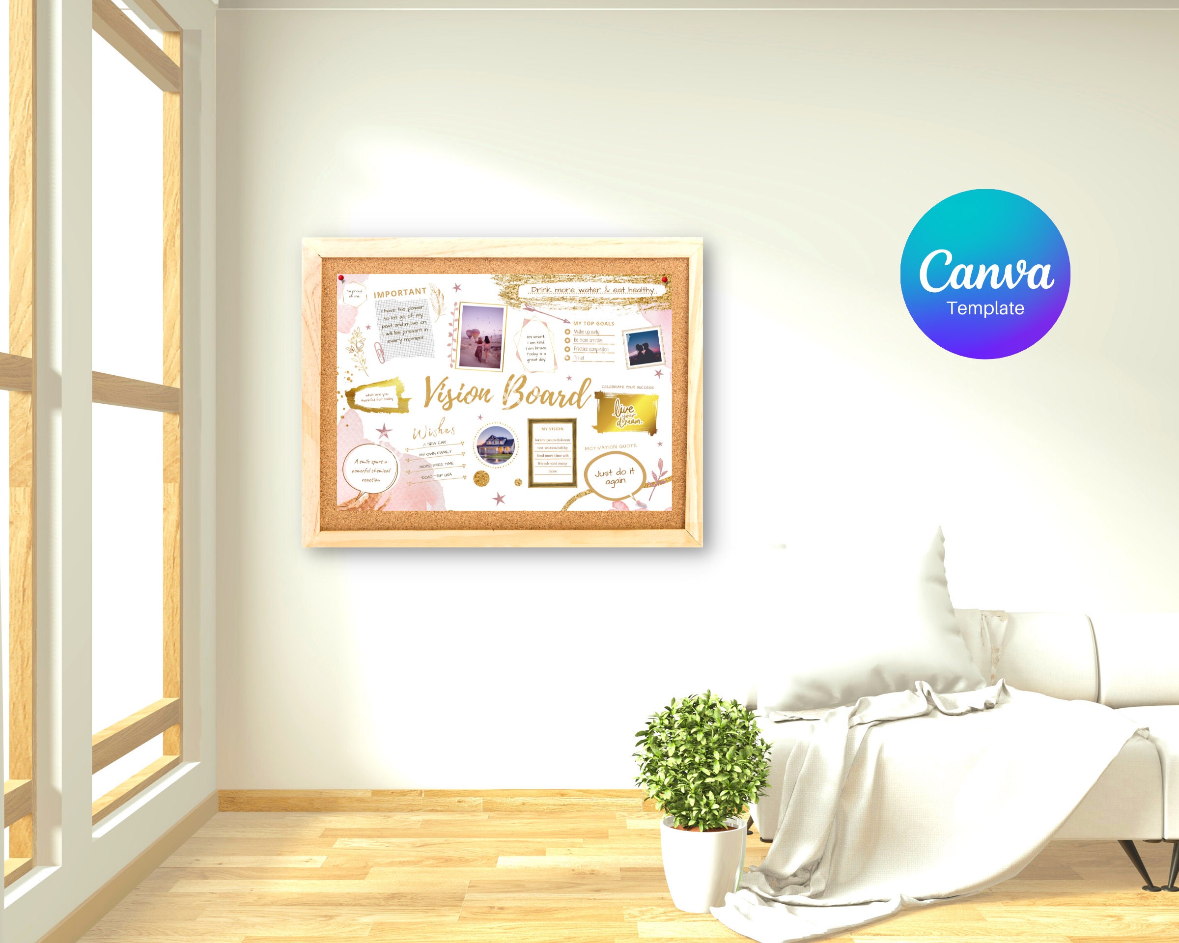 Vision Board Poster Canva Pro Template, DIN Size, Poster, Golden ...