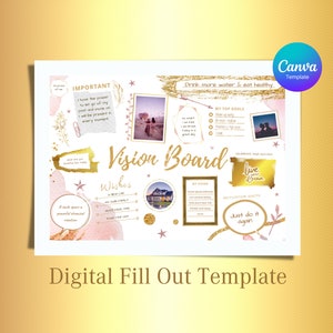 Vision Board Poster Canva Pro Template, DIN Size, Poster, Golden ...