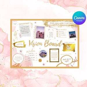 Vision Board Poster Canva Pro Template, DIN Size, Poster, Golden ...