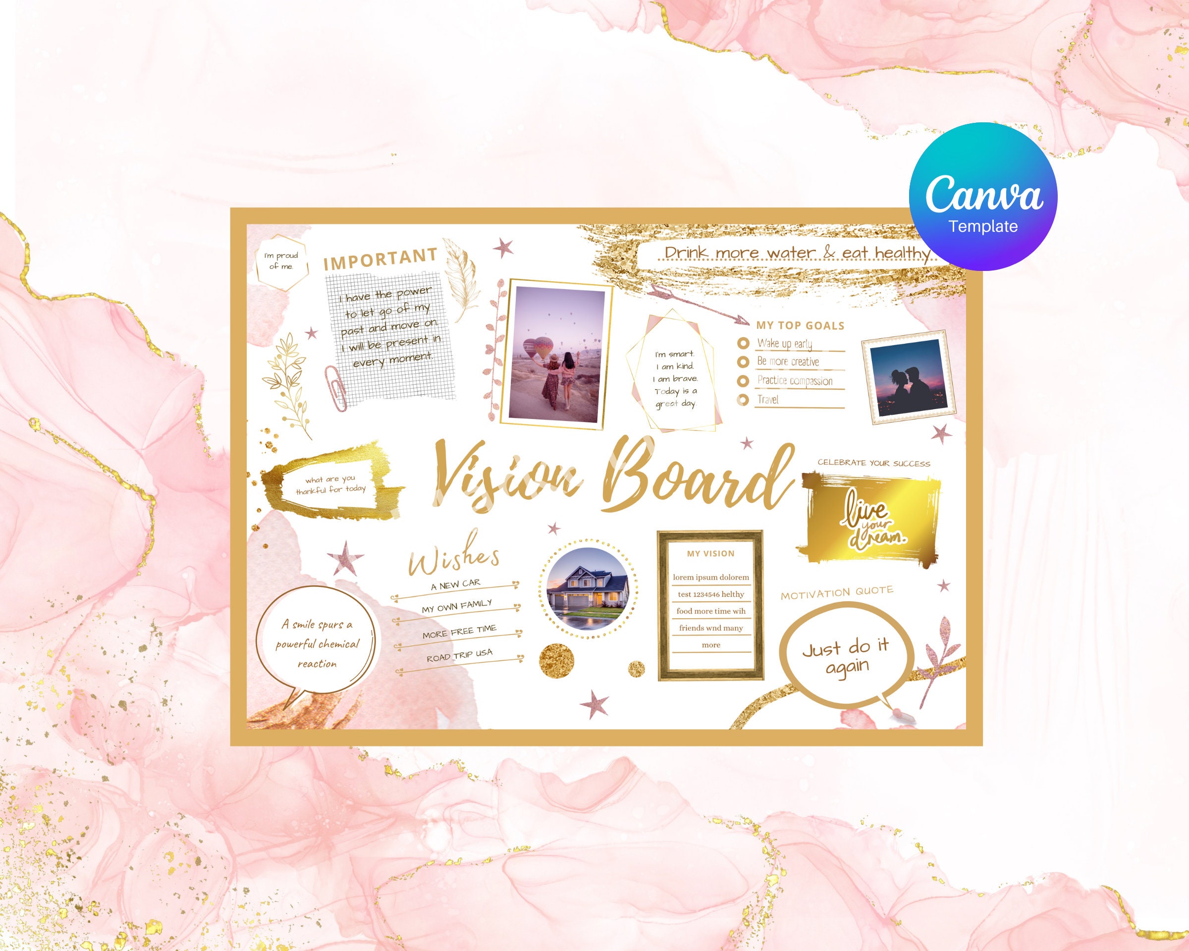Vision Board Poster Canva Pro Template, DIN Size, Poster, Golden ...