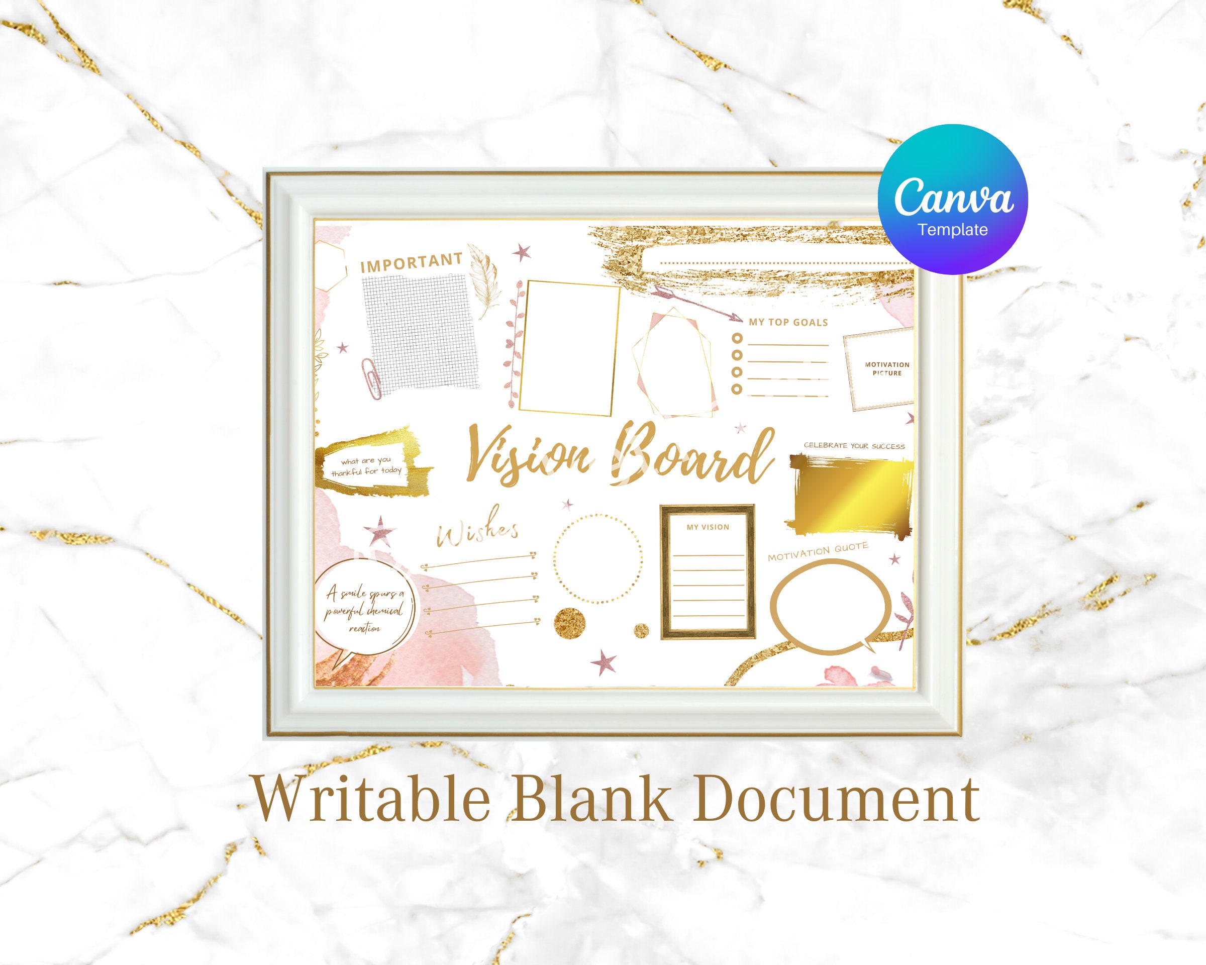 Vision Board Poster Canva Pro Template, DIN Size, Poster, Golden ...