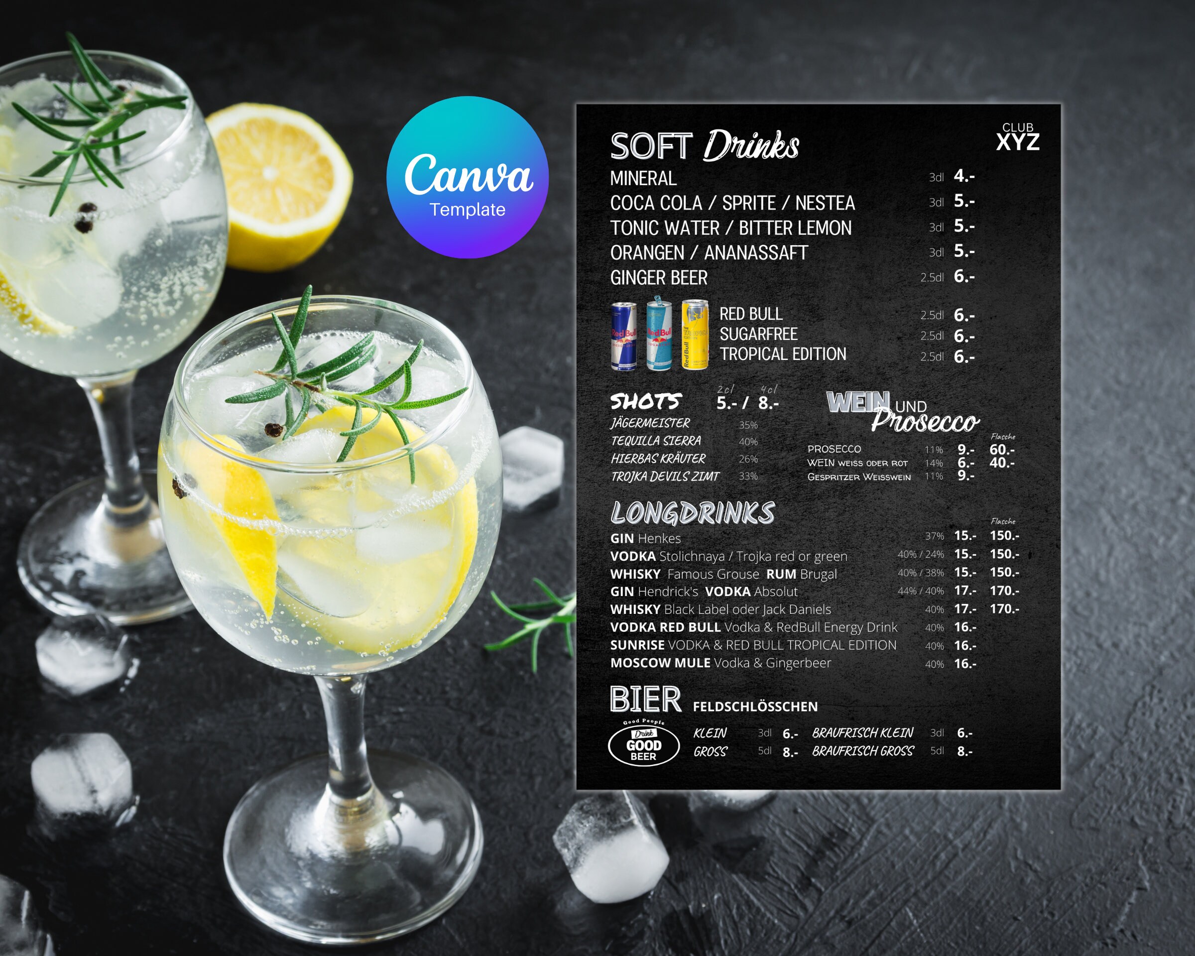 Price List Drinks Card Menu Din A4 Canva Template Bar Club Party Disco ...