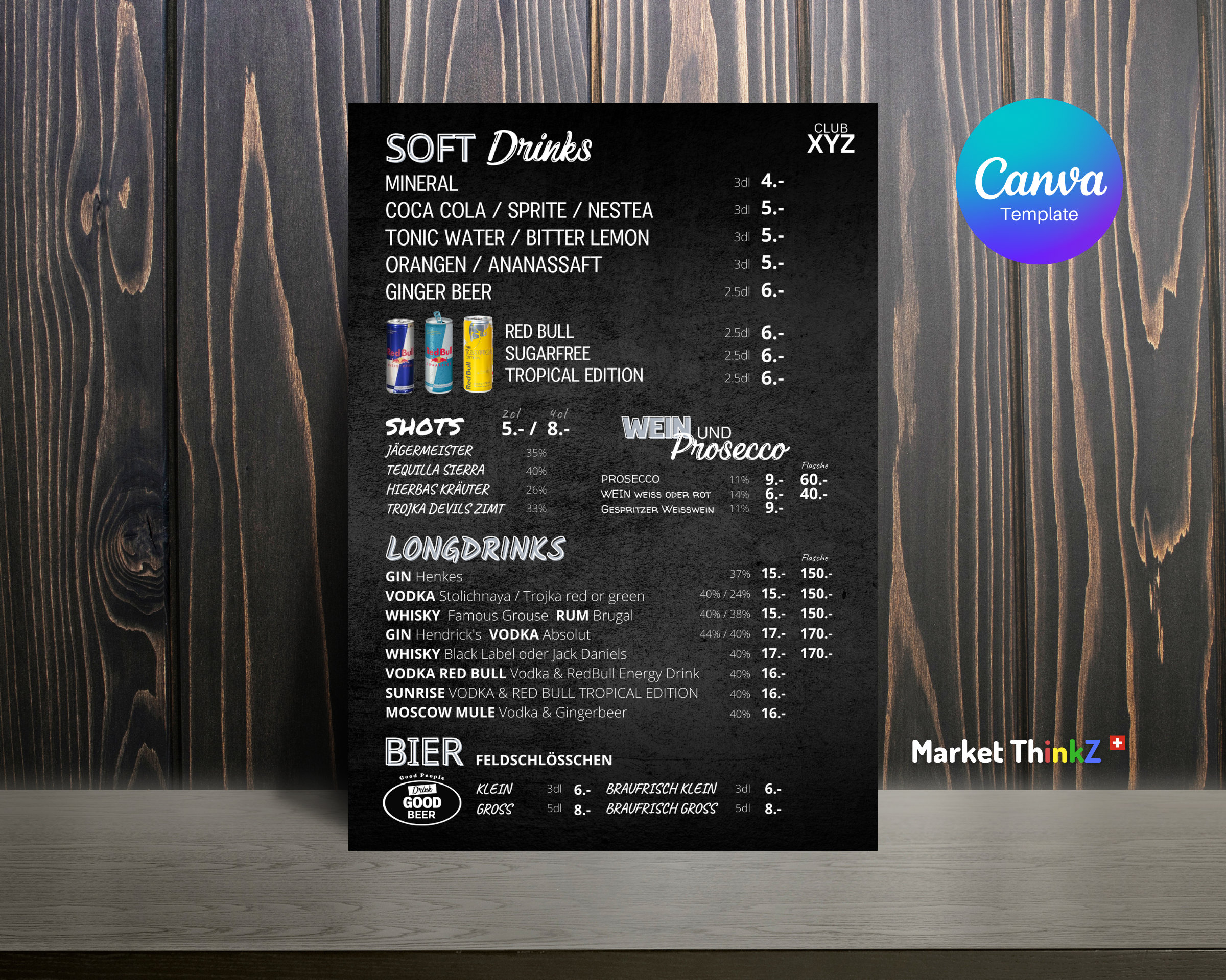 Price List Drinks Card Menu Din A4 Canva Template Bar Club Party Disco ...