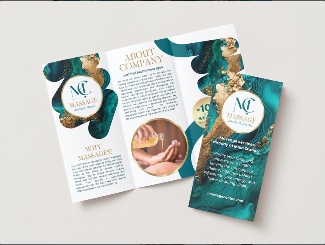 Flyer Brochure Gold Petrol Canva Template Beauty Luxury Massage Salon 6 ...