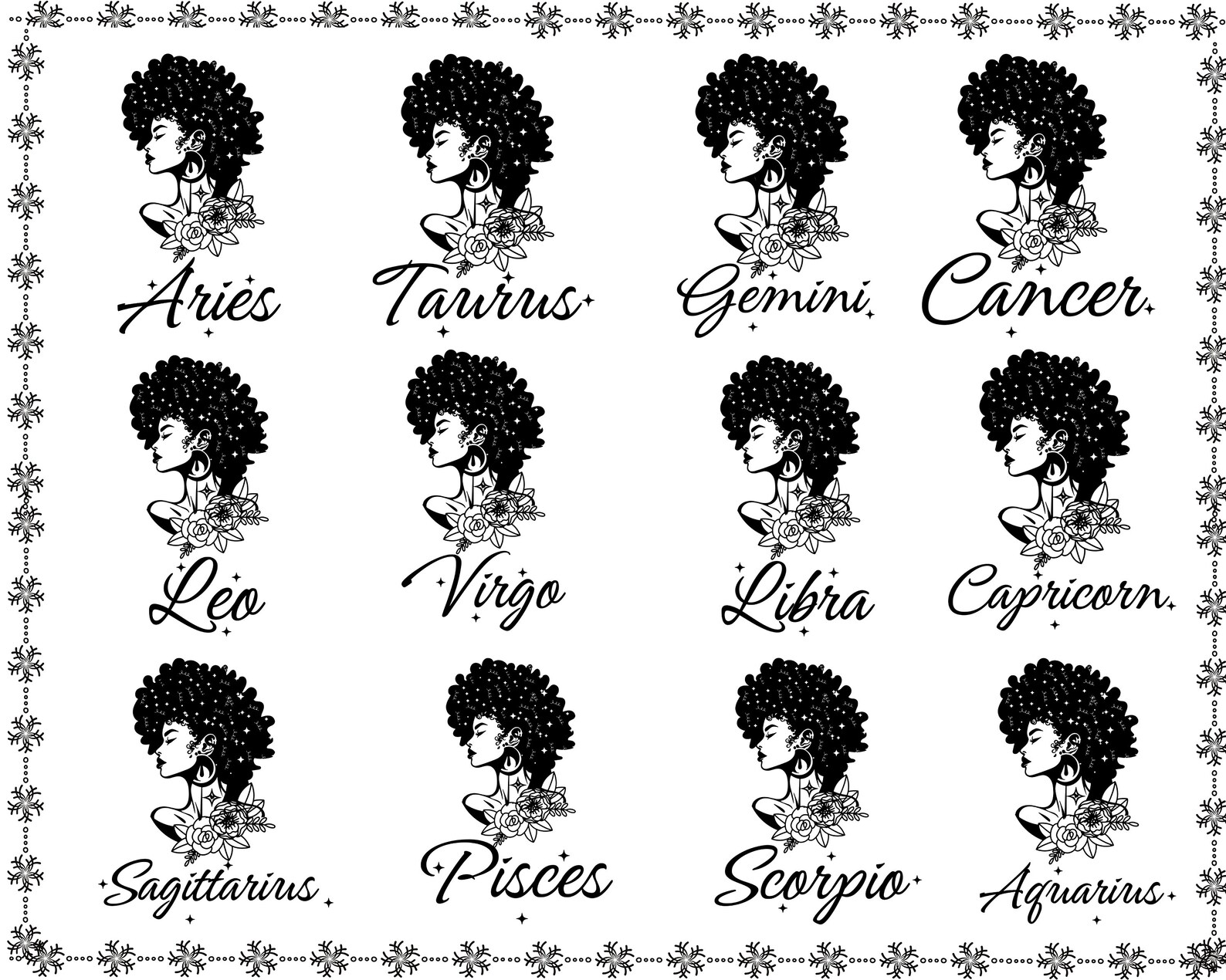 Afro Woman Svg, Afro Svg, Zodiac Svg Bundle, Zodiac Sign Svg, Astrology ...
