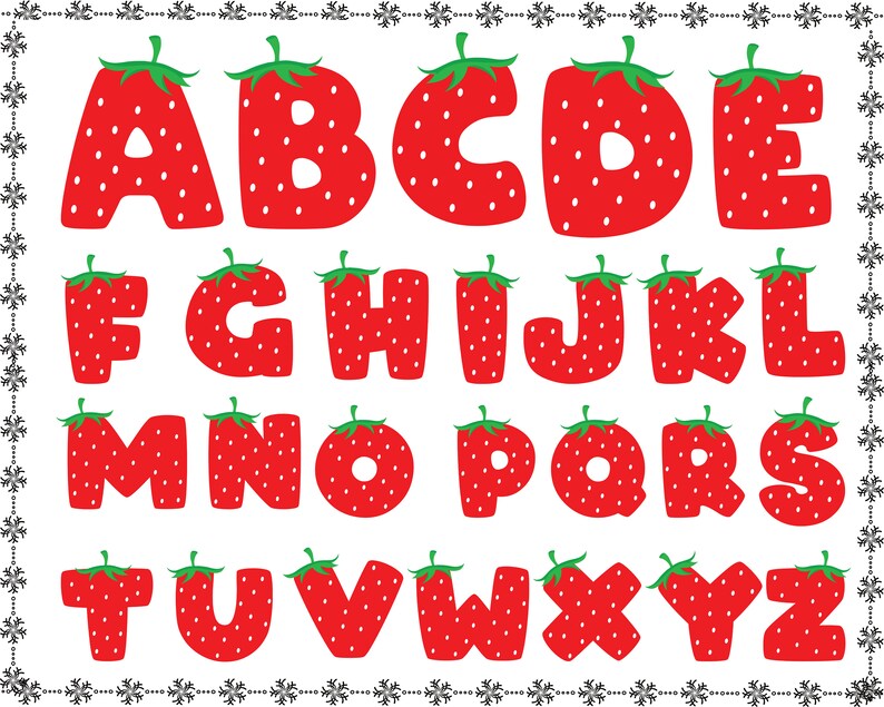 Strawberry Font SVG , Strawberry Fruit Alphabet , Strawberry Letters ...