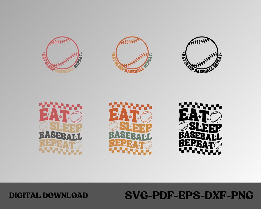 Eat Sleep Baseball Repeat Funny Baseball Player Png, Retro Groovy ...