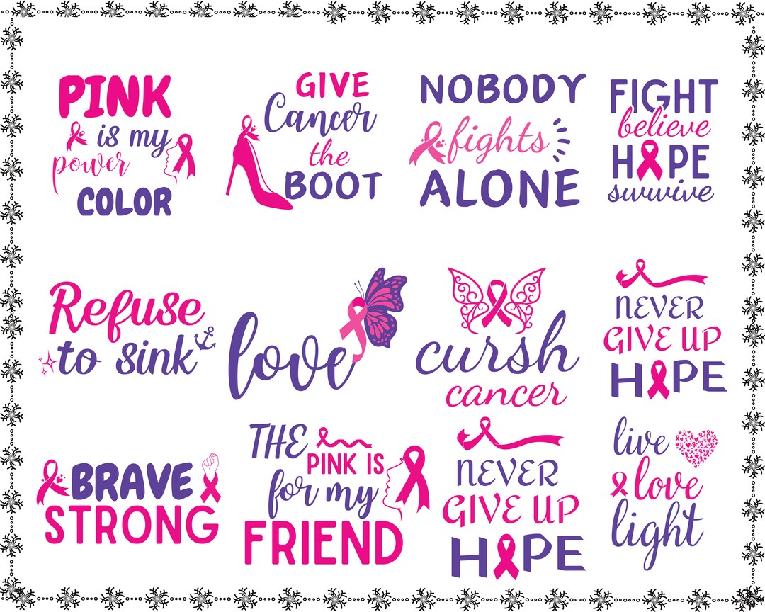 12 Cancer Quotes SVG Bundle, Awareness Ribbon Svg, Fight Cancer Svg ...