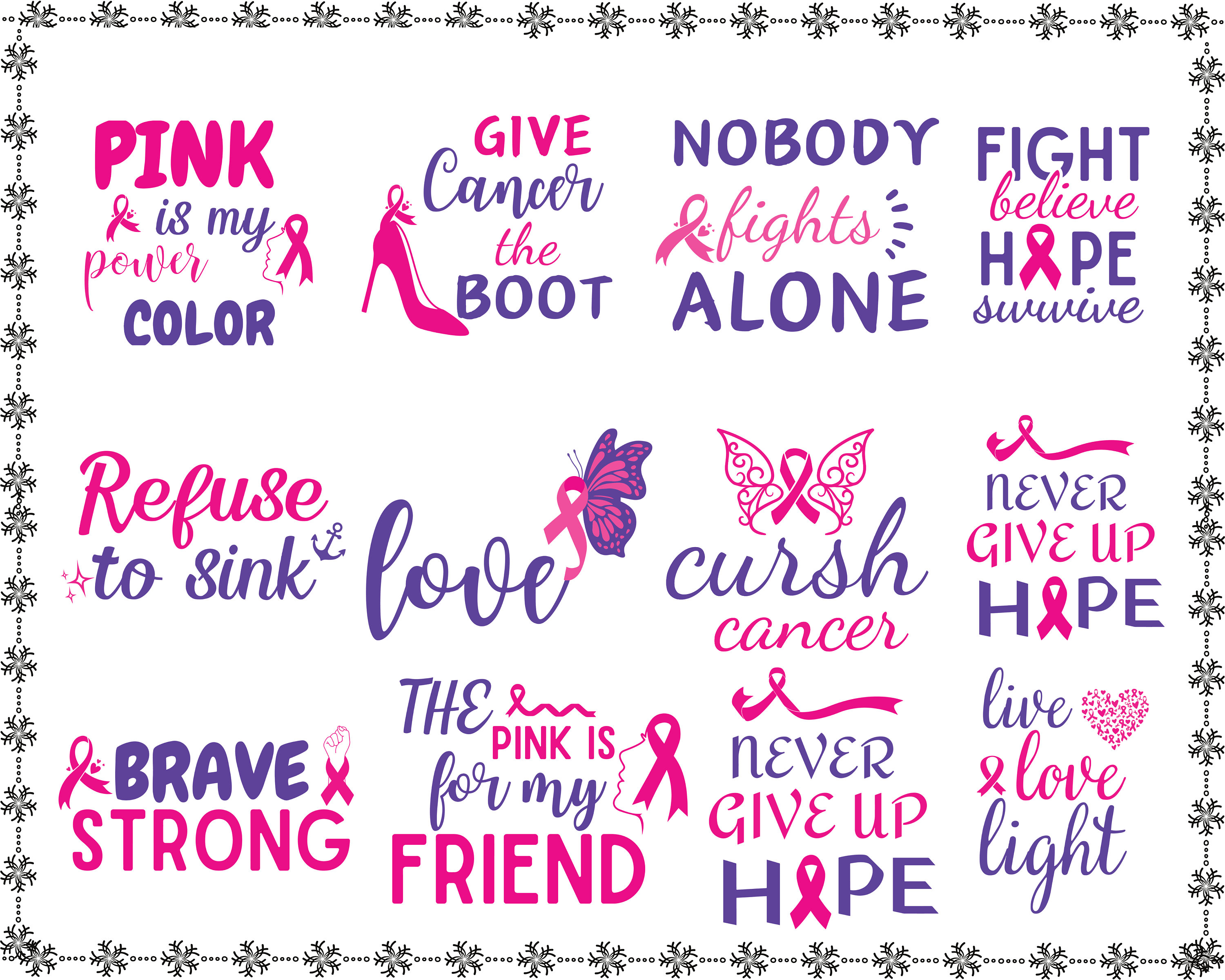12 Cancer Quotes SVG Bundle, Awareness Ribbon Svg, Fight Cancer Svg ...