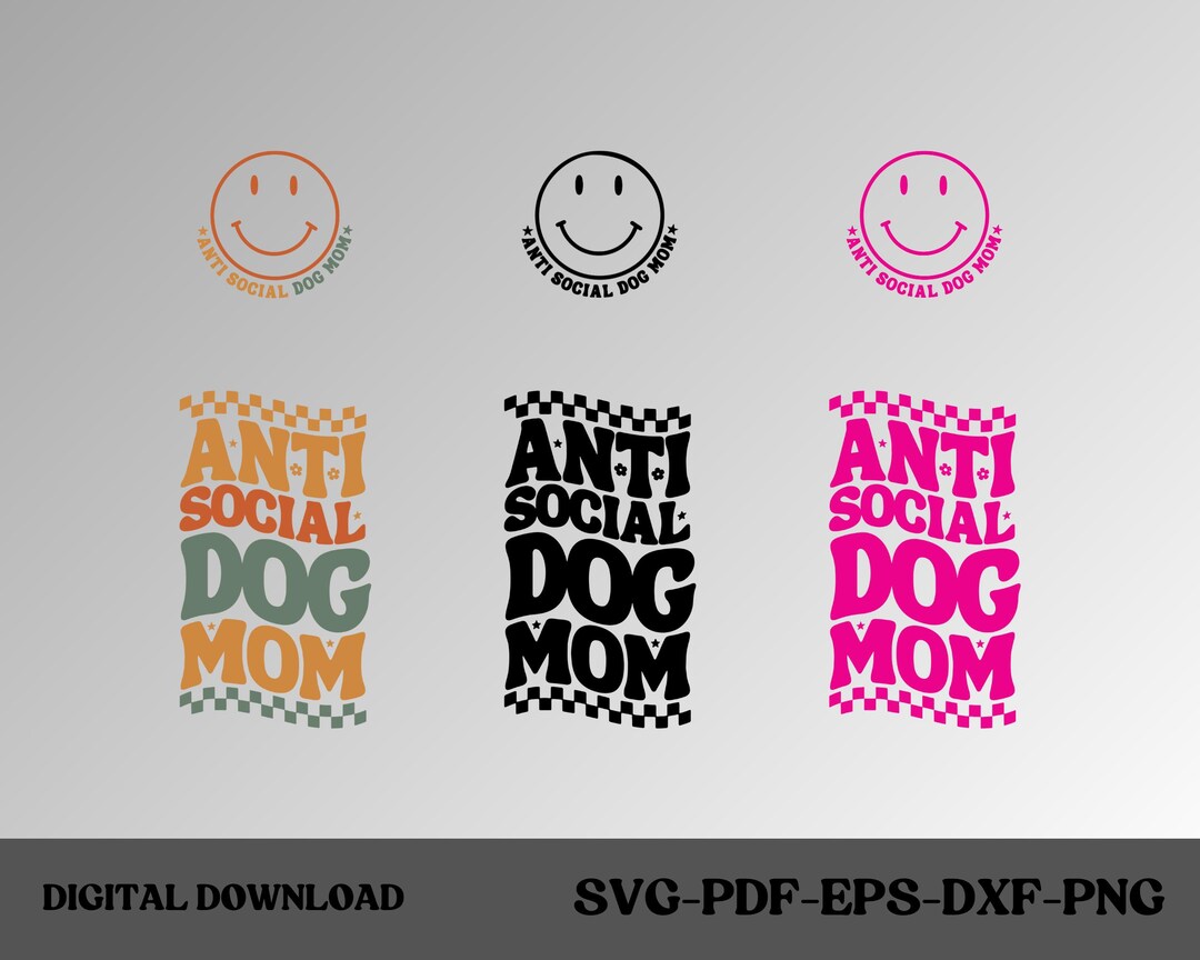 Anti Social Dog Mom Svg Wavy Stacked Funny Dog Mom Svg Retro Dog Mama ...