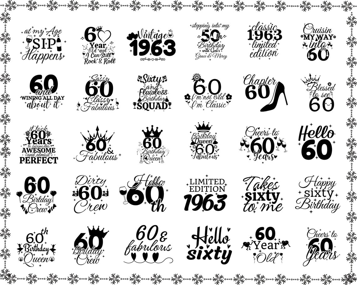60th Birthday Svg, 60th Svg, Old Number 60 Svg, 60th Cut File for ...