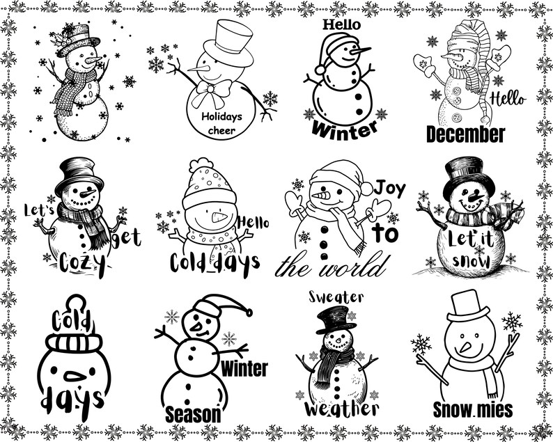 Snowman Svg Bundle Clipart, Snowman Svg, Snow Svg, Winter Svg,winter ...