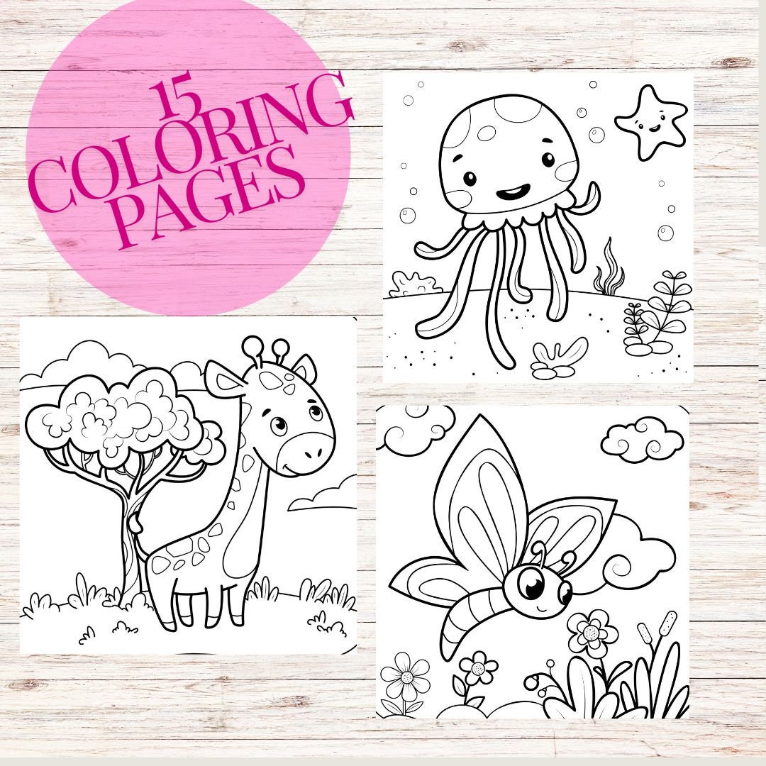 15 Coloring Pages, Animal Theme Coloring Pages, Worksheets - Etsy