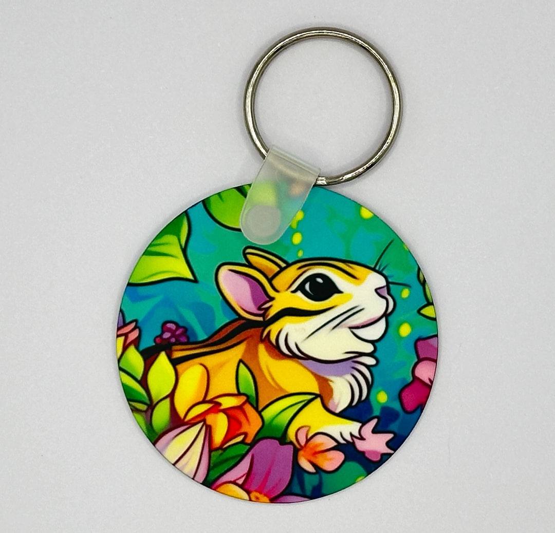 Round Aluminum Key Chain With Chipmunk - Etsy